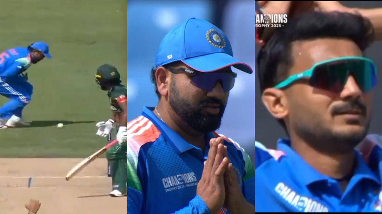 CT 2025: WATCH- Rohit Sharma apologizes after dropping the catch that robbed Axar Patel of a hat ...