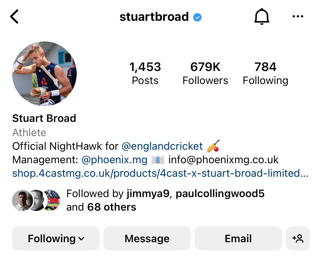 Stuart Broad updates his Instagram bio to 'Official Nighthawk for ...