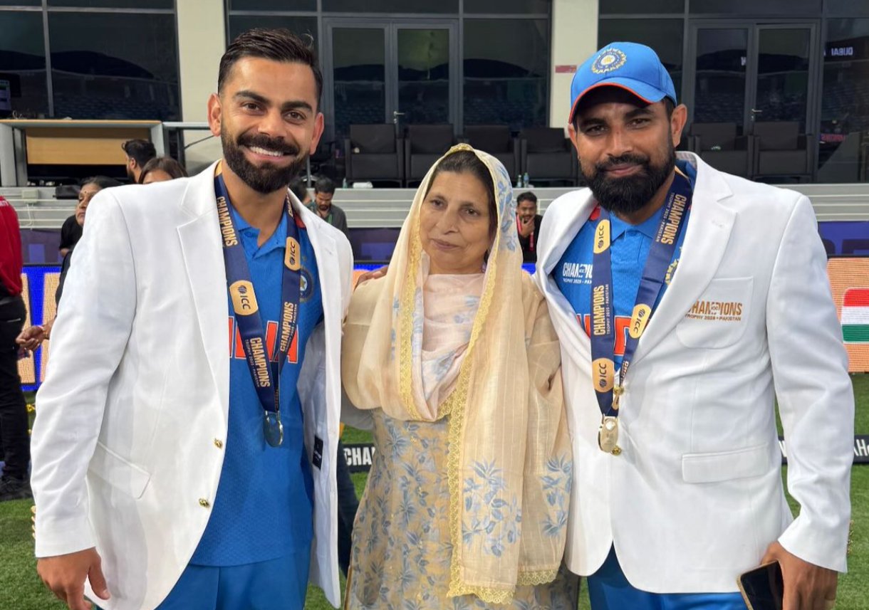 CT 2025: WATCH- Virat Kohli touches Mohammad Shami’s mother’s feet, poses for photo with the family