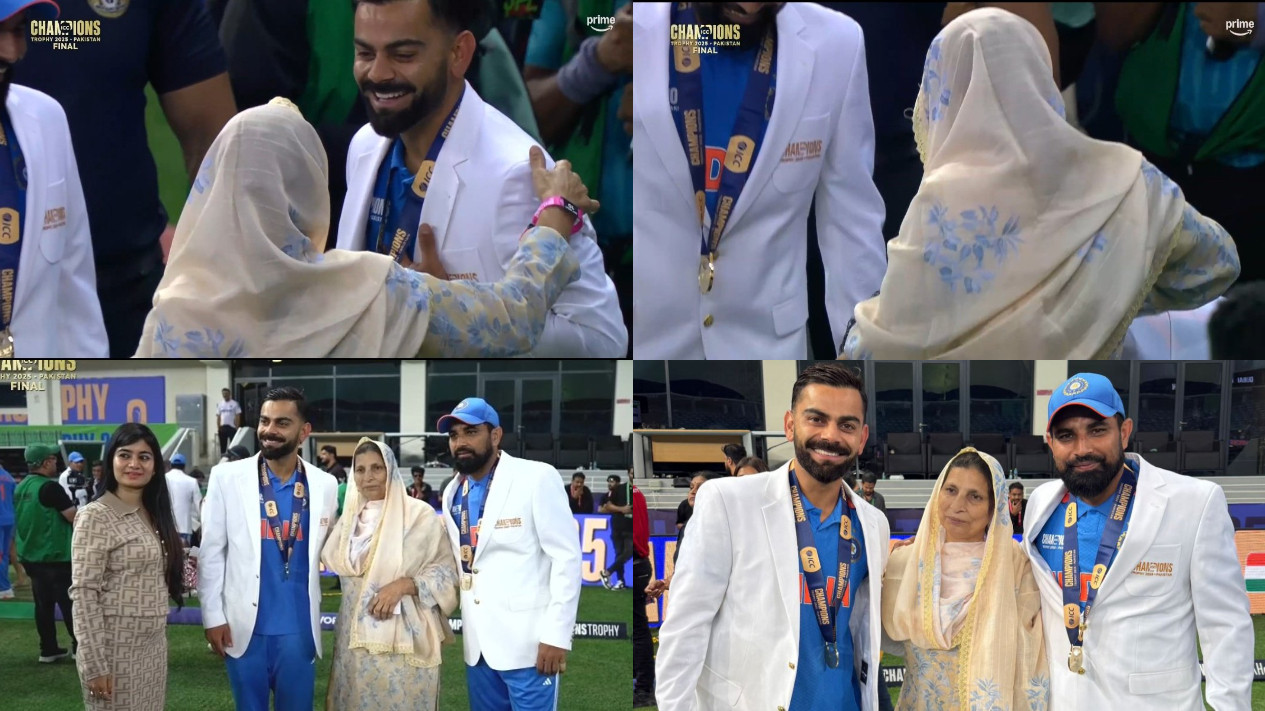 CT 2025: WATCH- Virat Kohli touches Mohammad Shami’s mother’s feet, poses for photo with the family